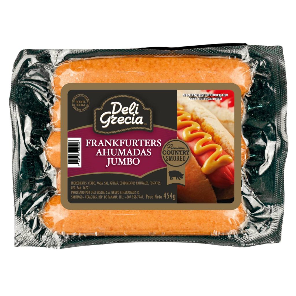 Salchicha Frankfurter Jumbo en Paquete de 454gr. – Deligrecia